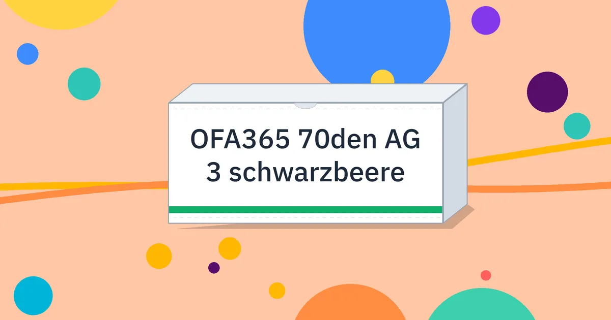 Symbolbild: Packung mit der Aufschrift OFA365 70den AG 3 schwarzbeere (PZN 16722215) – Verfügbarkeit und Bezug in Apotheken in Frankfurt am Main