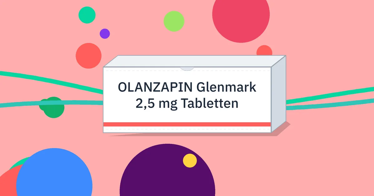 Symbolbild: Packung mit der Aufschrift OLANZAPIN Glenmark 2,5 mg Tabletten (PZN 10229270) – Verfügbarkeit und Bezug in Apotheken in Frankfurt am Main