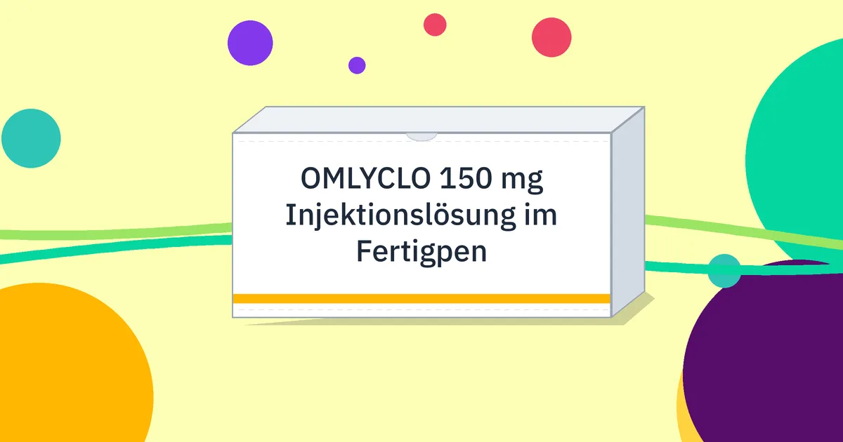 Symbolbild: Packung mit der Aufschrift OMLYCLO 150 mg Injektionslösung im Fertigpen (PZN 19203303) – Verfügbarkeit und Bezug in Apotheken in Frankfurt am Main