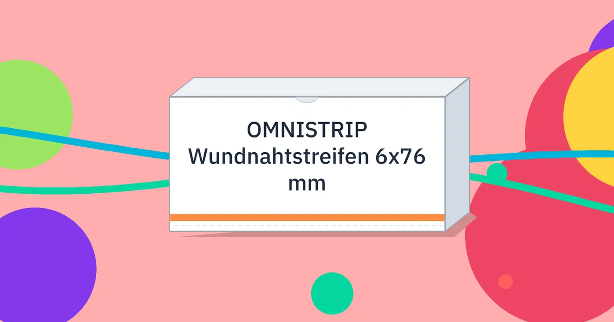 Symbolbild: Packung mit der Aufschrift OMNISTRIP Wundnahtstreifen 6x76 mm (PZN 00761650) – Verfügbarkeit und Bezug in Apotheken in Frankfurt am Main
