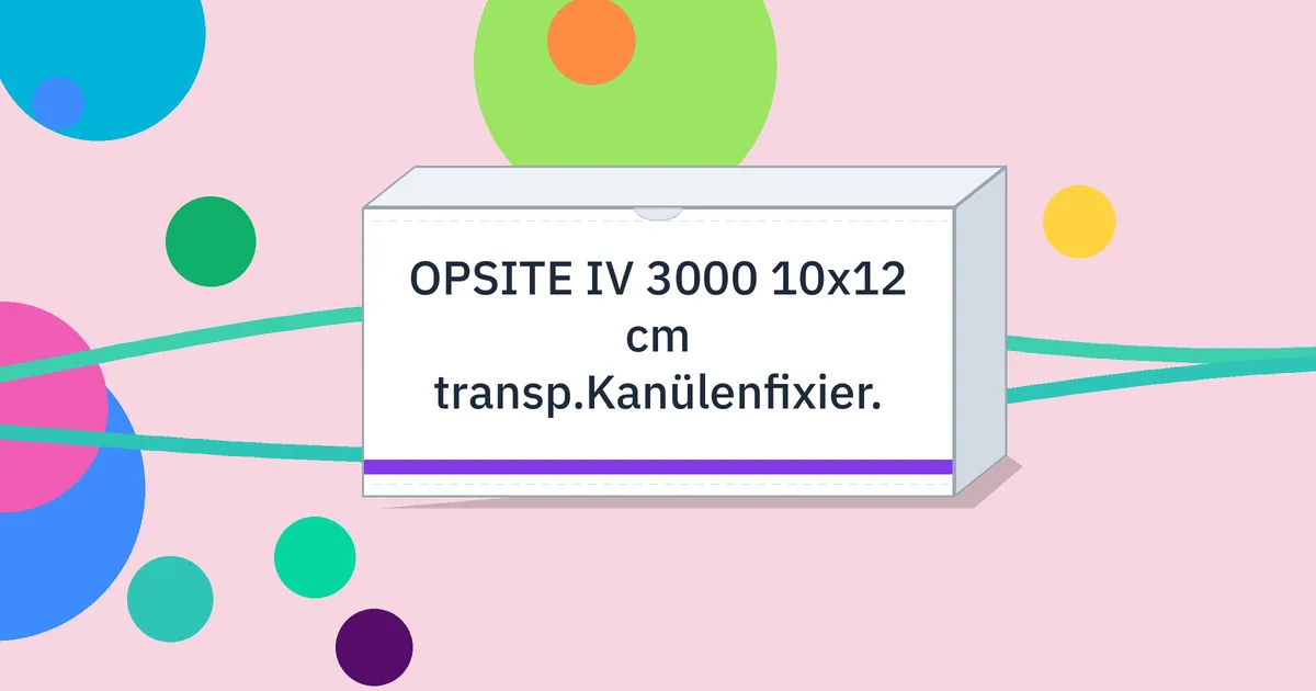 Symbolbild: Packung mit der Aufschrift OPSITE IV 3000 10x12 cm transp.Kanülenfixier. (PZN 17833201) – Verfügbarkeit und Bezug in Apotheken in Frankfurt am Main