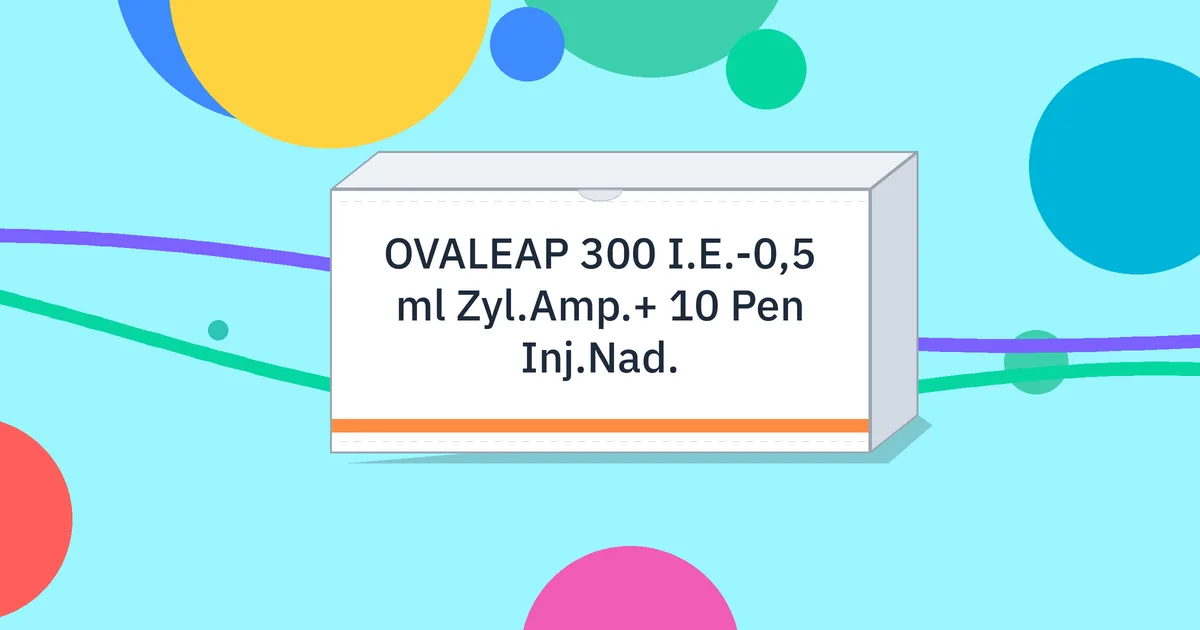 Symbolbild: Packung mit der Aufschrift OVALEAP 300 I.E.-0,5 ml Zyl.Amp.+ 10 Pen Inj.Nad. (PZN 13813880) – Verfügbarkeit und Bezug in Apotheken in Frankfurt am Main