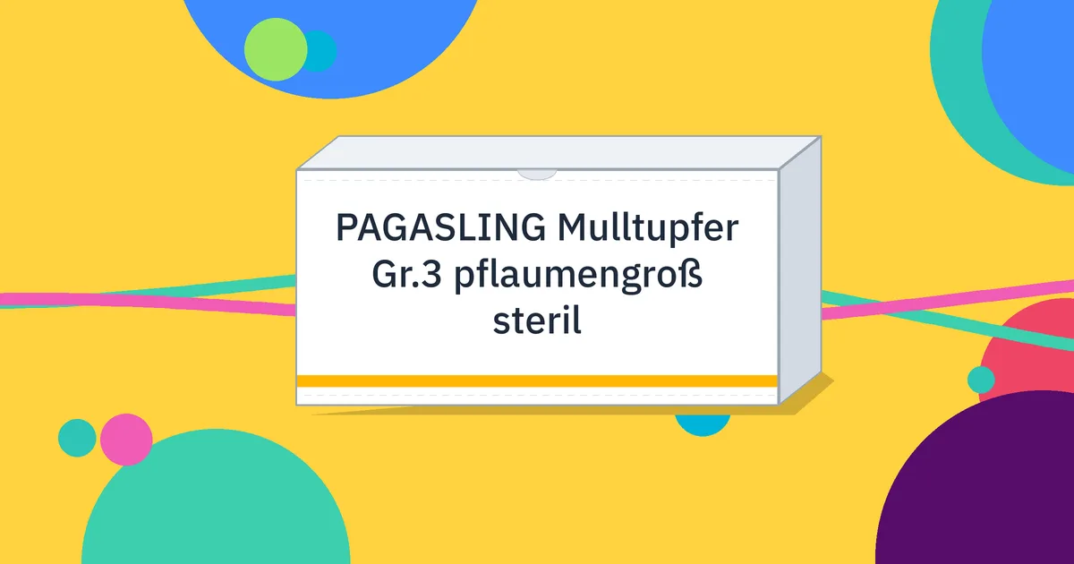 Symbolbild: Packung mit der Aufschrift PAGASLING Mulltupfer Gr.3 pflaumengroß steril (PZN 13653146) – Verfügbarkeit und Bezug in Apotheken in Frankfurt am Main