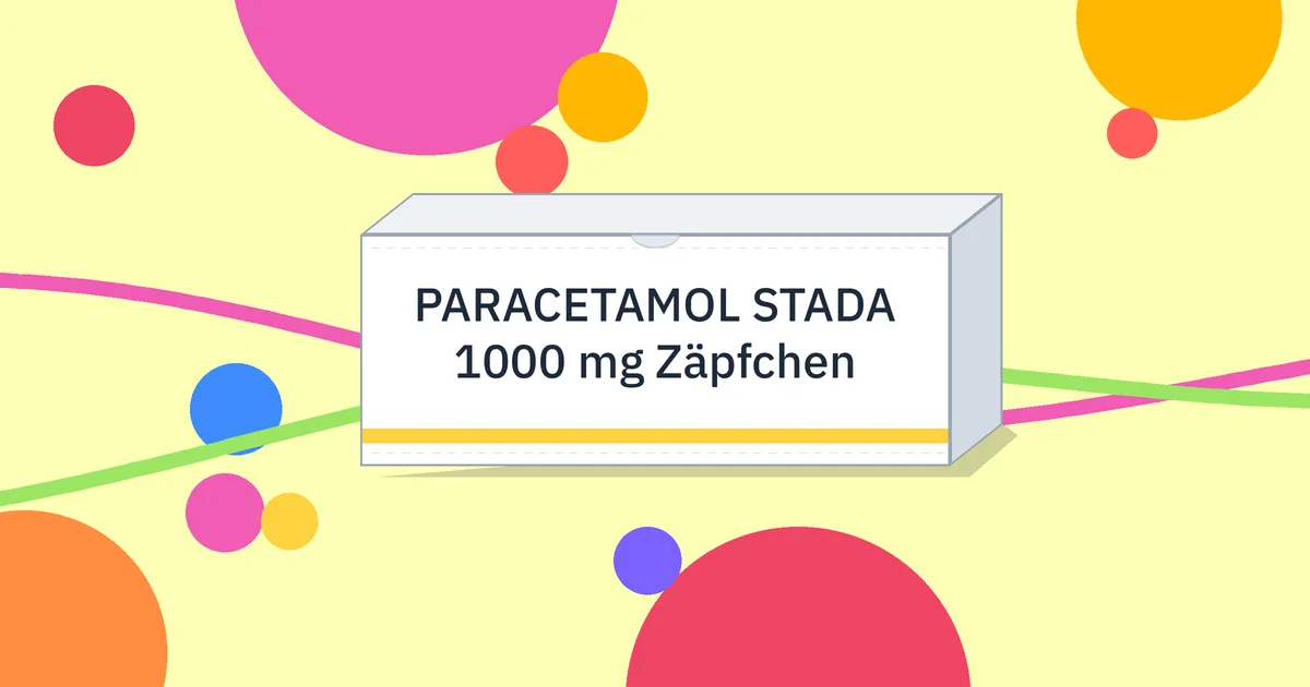 Symbolbild: Packung mit der Aufschrift PARACETAMOL STADA 1000 mg Zäpfchen (PZN 07368140) – Verfügbarkeit und Bezug in Apotheken in Frankfurt am Main