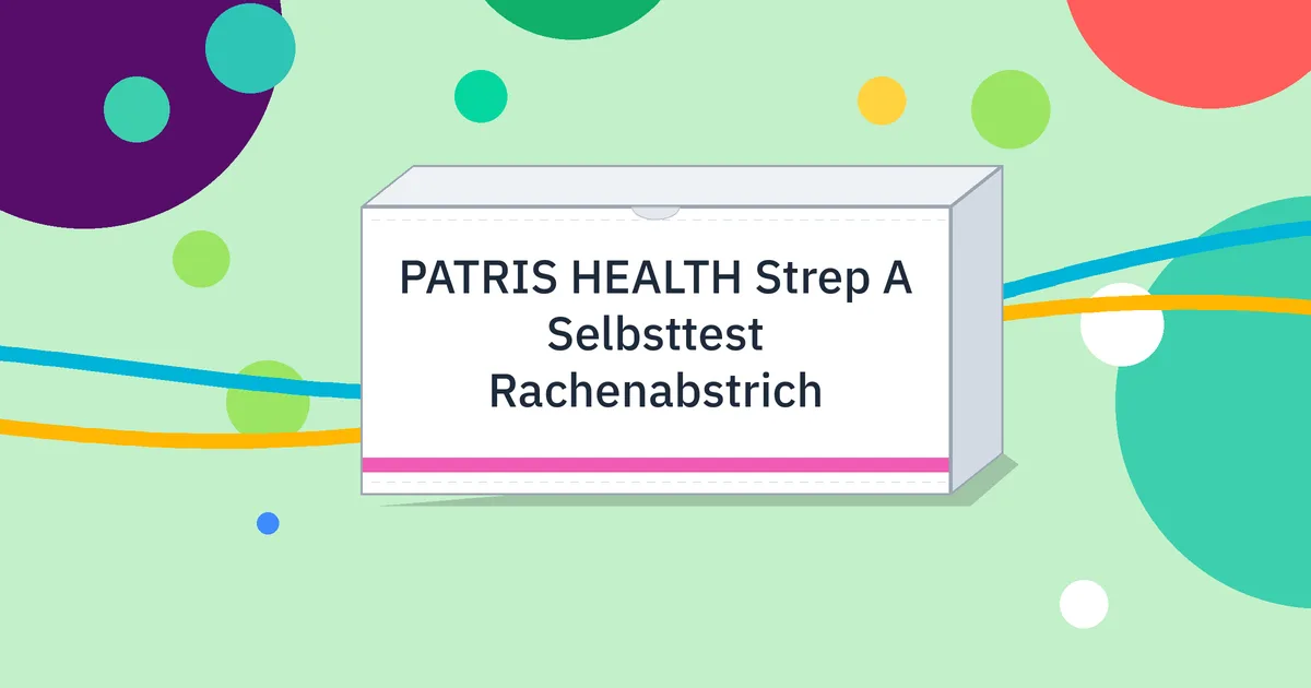 Symbolbild: Packung mit der Aufschrift PATRIS HEALTH Strep A Selbsttest Rachenabstrich (PZN 18133842) – Verfügbarkeit und Bezug in Apotheken in Frankfurt am Main