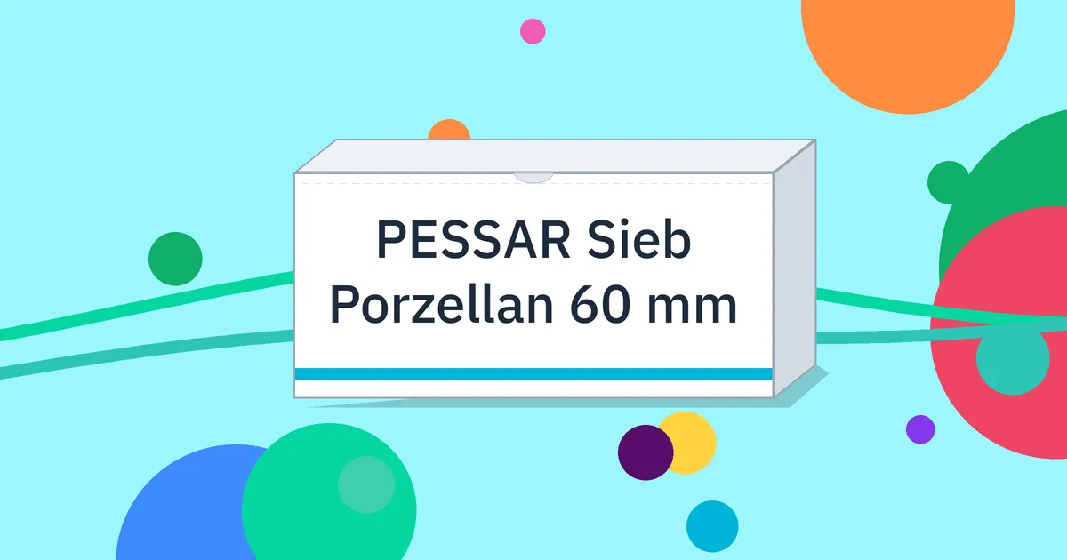Symbolbild: Packung mit der Aufschrift PESSAR Sieb Porzellan 60 mm (PZN 01734129) – Verfügbarkeit und Bezug in Apotheken in Frankfurt am Main