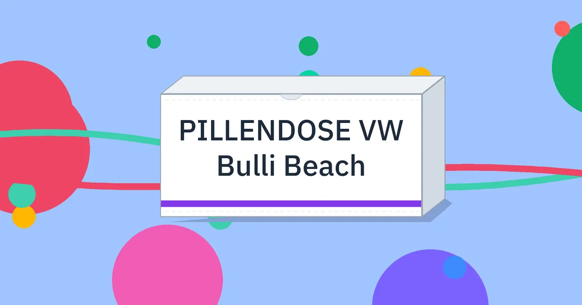 Symbolbild: Packung mit der Aufschrift PILLENDOSE VW Bulli Beach (PZN 15231538) – Verfügbarkeit und Bezug in Apotheken in Frankfurt am Main