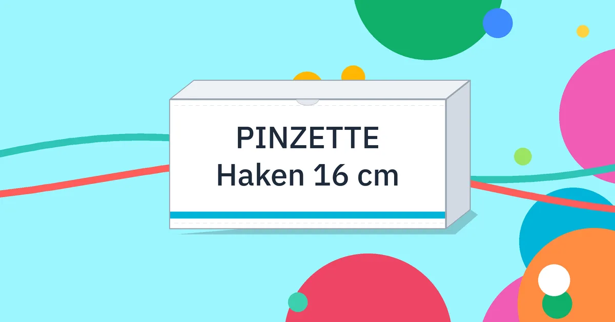 Symbolbild: Packung mit der Aufschrift PINZETTE Haken 16 cm (PZN 15867911) – Verfügbarkeit und Bezug in Apotheken in Frankfurt am Main