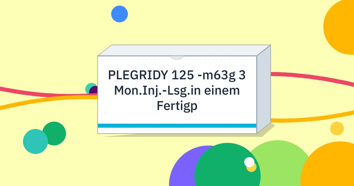 Symbolbild: Packung mit der Aufschrift PLEGRIDY 125 -m63g 3 Mon.Inj.-Lsg.in einem Fertigp (PZN 09776280) – Verfügbarkeit und Bezug in Apotheken in Frankfurt am Main