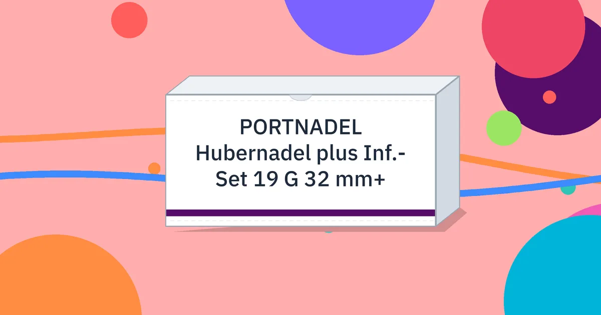 Symbolbild: Packung mit der Aufschrift PORTNADEL Hubernadel plus Inf.-Set 19 G 32 mm+ (PZN 02704490) – Verfügbarkeit und Bezug in Apotheken in Frankfurt am Main