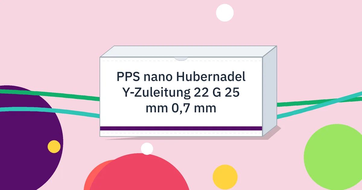 Symbolbild: Packung mit der Aufschrift PPS nano Hubernadel Y-Zuleitung 22 G 25 mm 0,7 mm (PZN 18195406) – Verfügbarkeit und Bezug in Apotheken in Frankfurt am Main