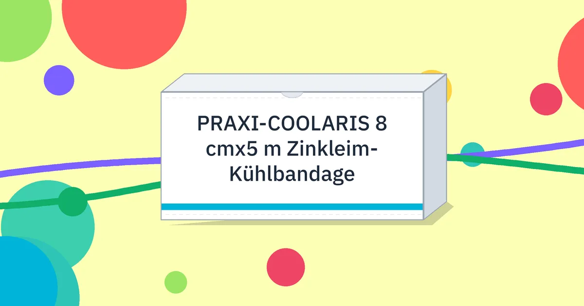 Symbolbild: Packung mit der Aufschrift PRAXI-COOLARIS 8 cmx5 m Zinkleim-Kühlbandage (PZN 12825533) – Verfügbarkeit und Bezug in Apotheken in Frankfurt am Main