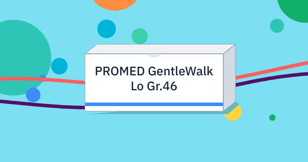 Symbolbild: Packung mit der Aufschrift PROMED GentleWalk Lo Gr.46 (PZN 07290886) – Verfügbarkeit und Bezug in Apotheken in Frankfurt am Main