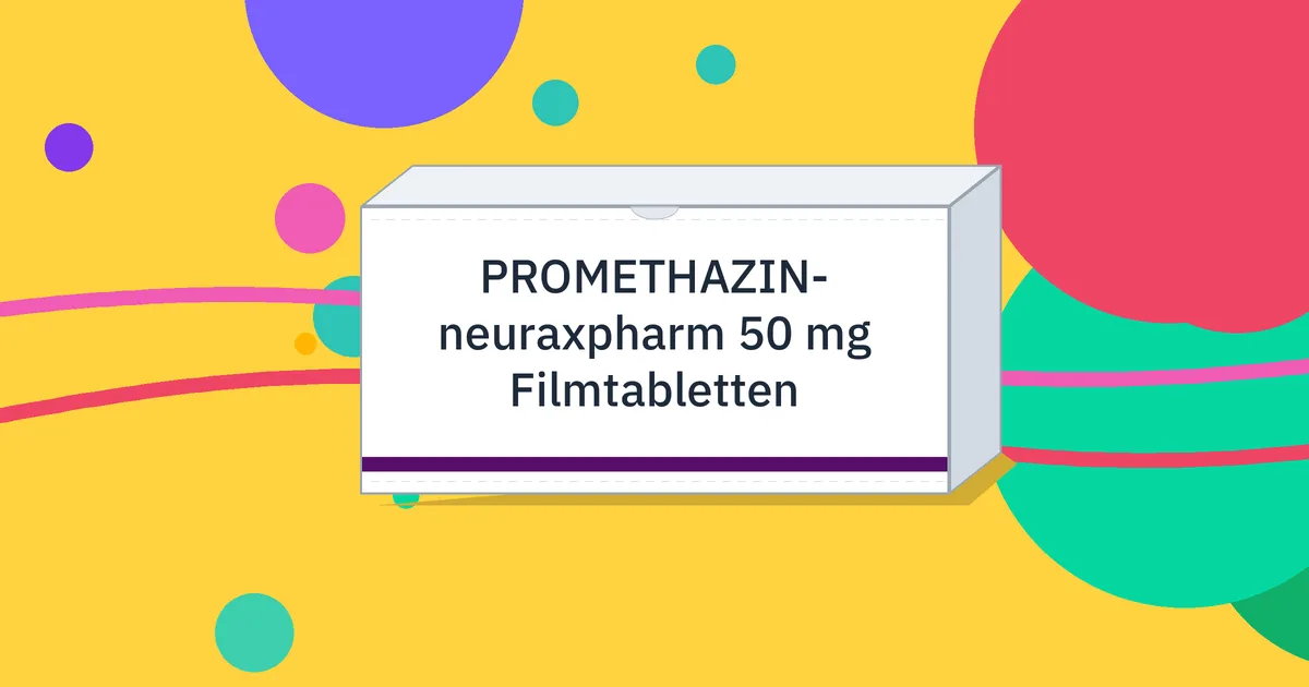 Symbolbild: Packung mit der Aufschrift PROMETHAZIN-neuraxpharm 50 mg Filmtabletten (PZN 00772079) – Verfügbarkeit und Bezug in Apotheken in Frankfurt am Main