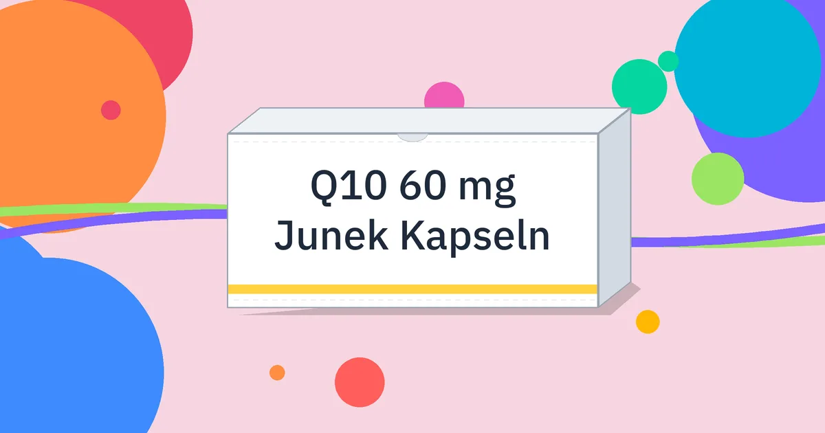 Symbolbild: Packung mit der Aufschrift Q10 60 mg Junek Kapseln (PZN 09720428) – Verfügbarkeit und Bezug in Apotheken in Frankfurt am Main
