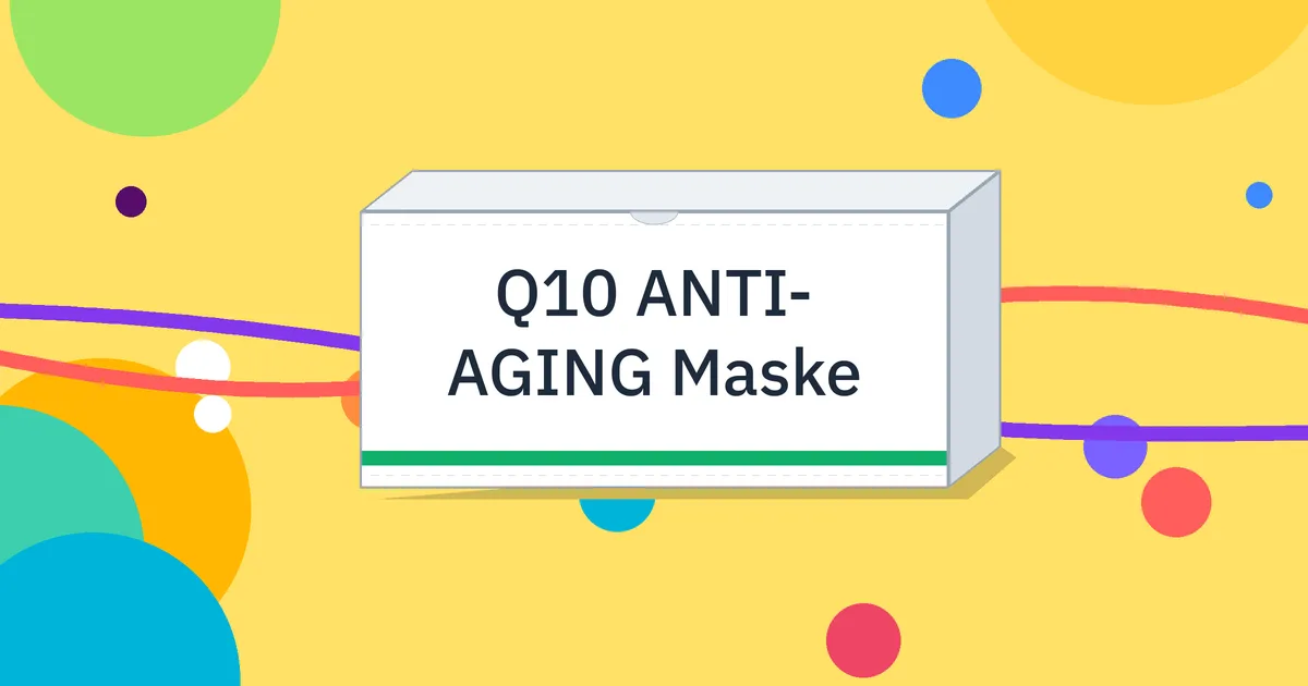 Symbolbild: Packung mit der Aufschrift Q10 ANTI-AGING Maske (PZN 16609387) – Verfügbarkeit und Bezug in Apotheken in Frankfurt am Main