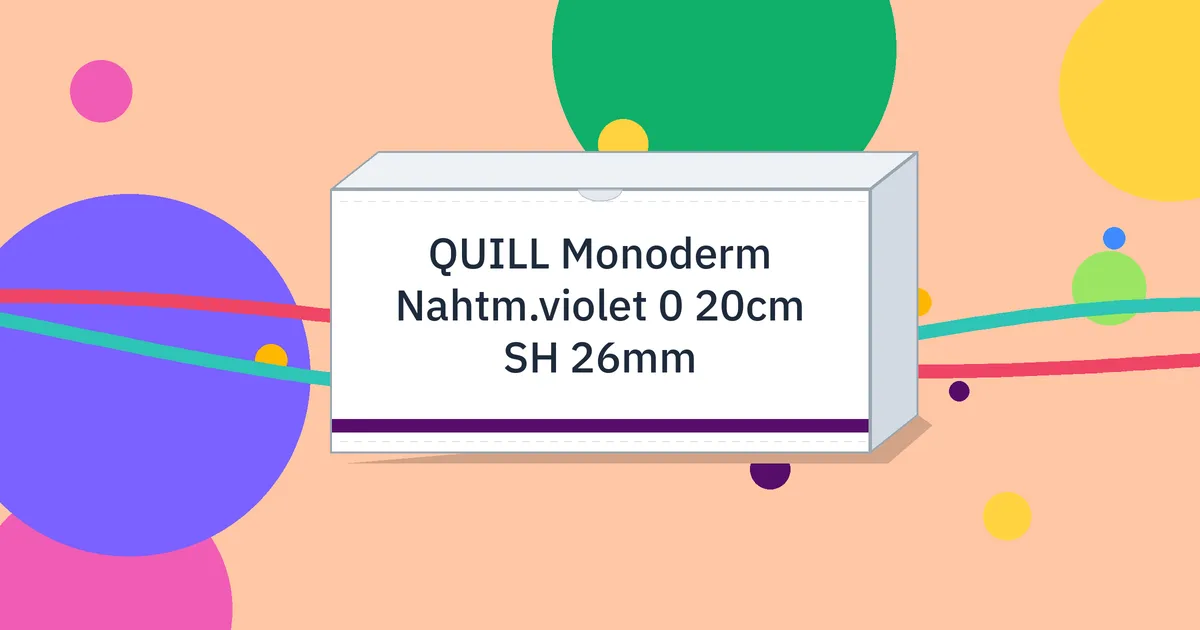Symbolbild: Packung mit der Aufschrift QUILL Monoderm Nahtm.violet 0 20cm SH 26mm (PZN 17987944) – Verfügbarkeit und Bezug in Apotheken in Frankfurt am Main