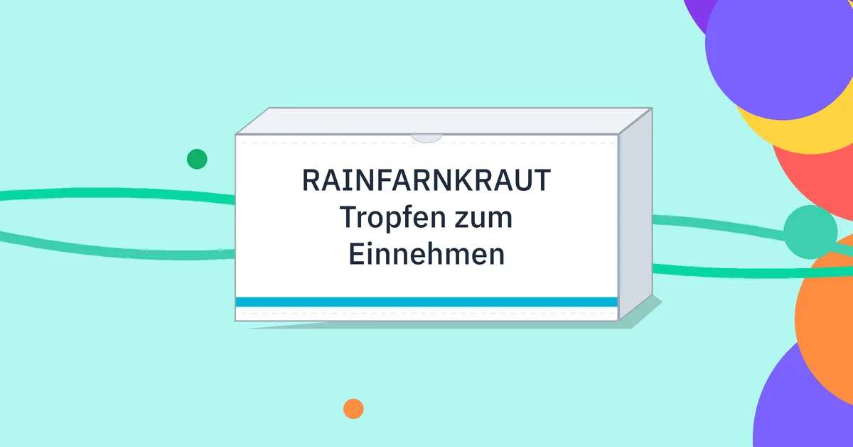 Symbolbild: Packung mit der Aufschrift RAINFARNKRAUT Tropfen zum Einnehmen (PZN 11602854) – Verfügbarkeit und Bezug in Apotheken in Frankfurt am Main