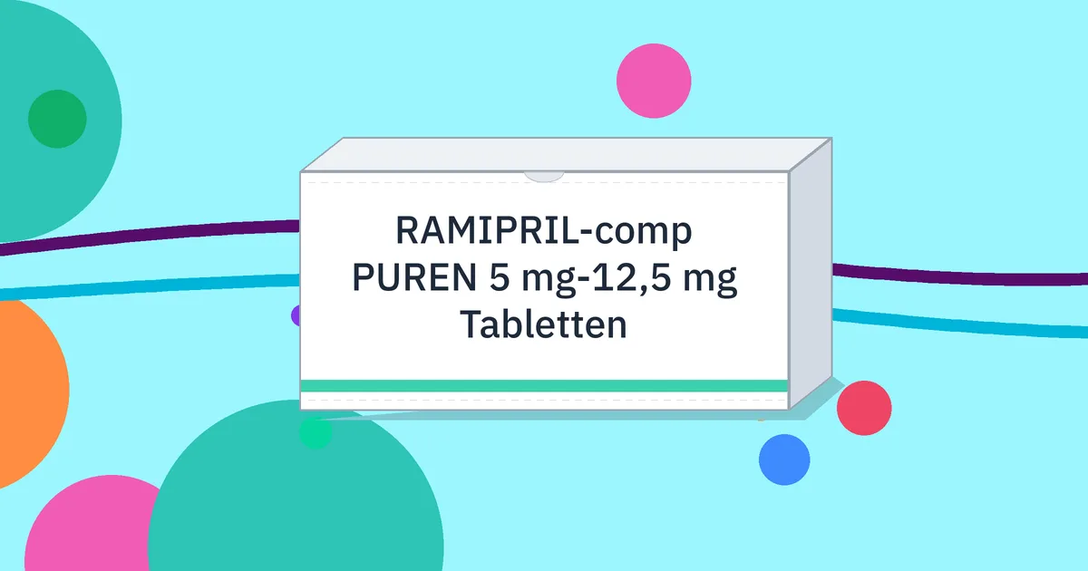 Symbolbild: Packung mit der Aufschrift RAMIPRIL-comp PUREN 5 mg-12,5 mg Tabletten (PZN 11357952) – Verfügbarkeit und Bezug in Apotheken in Frankfurt am Main