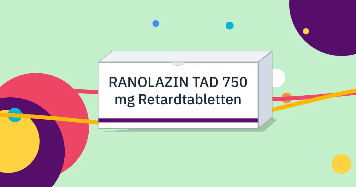 Symbolbild: Packung mit der Aufschrift RANOLAZIN TAD 750 mg Retardtabletten (PZN 18600870) – Verfügbarkeit und Bezug in Apotheken in Frankfurt am Main