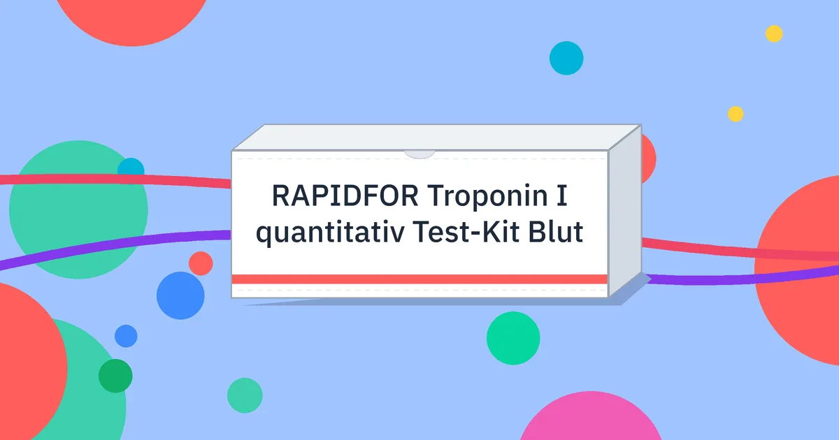 Symbolbild: Packung mit der Aufschrift RAPIDFOR Troponin I quantitativ Test-Kit Blut (PZN 19295587) – Verfügbarkeit und Bezug in Apotheken in Frankfurt am Main