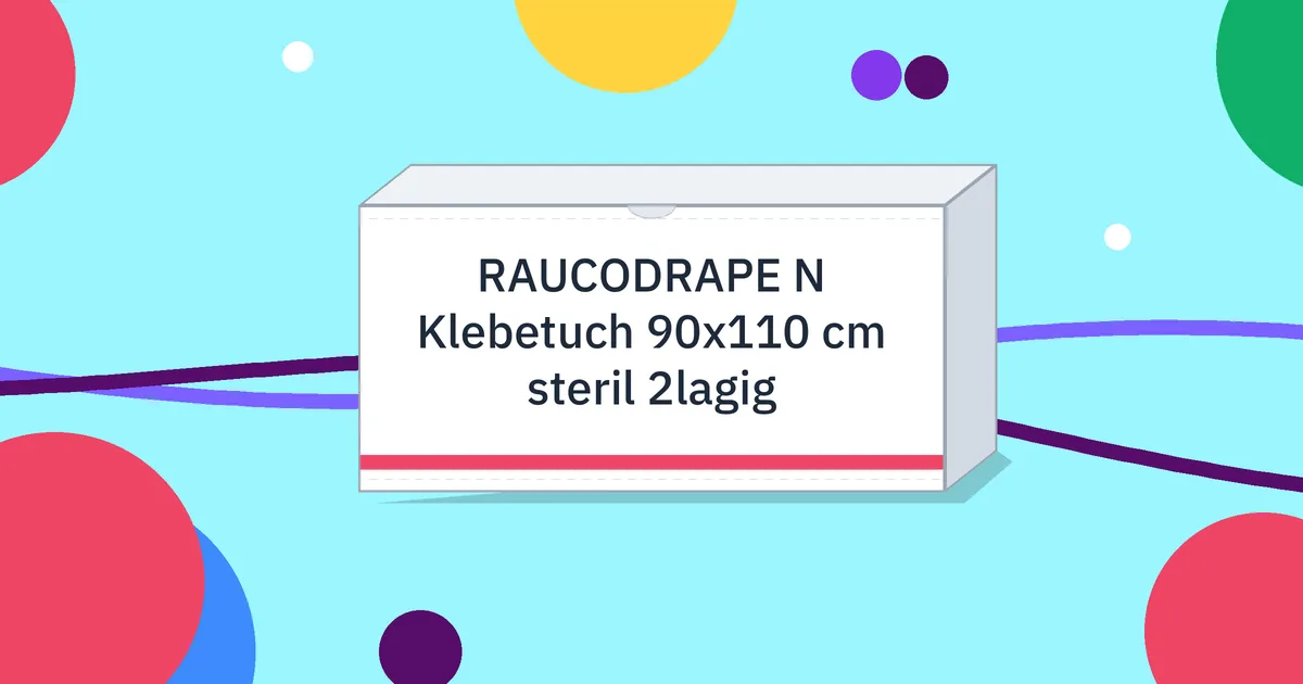 Symbolbild: Packung mit der Aufschrift RAUCODRAPE N Klebetuch 90x110 cm steril 2lagig (PZN 06162175) – Verfügbarkeit und Bezug in Apotheken in Frankfurt am Main