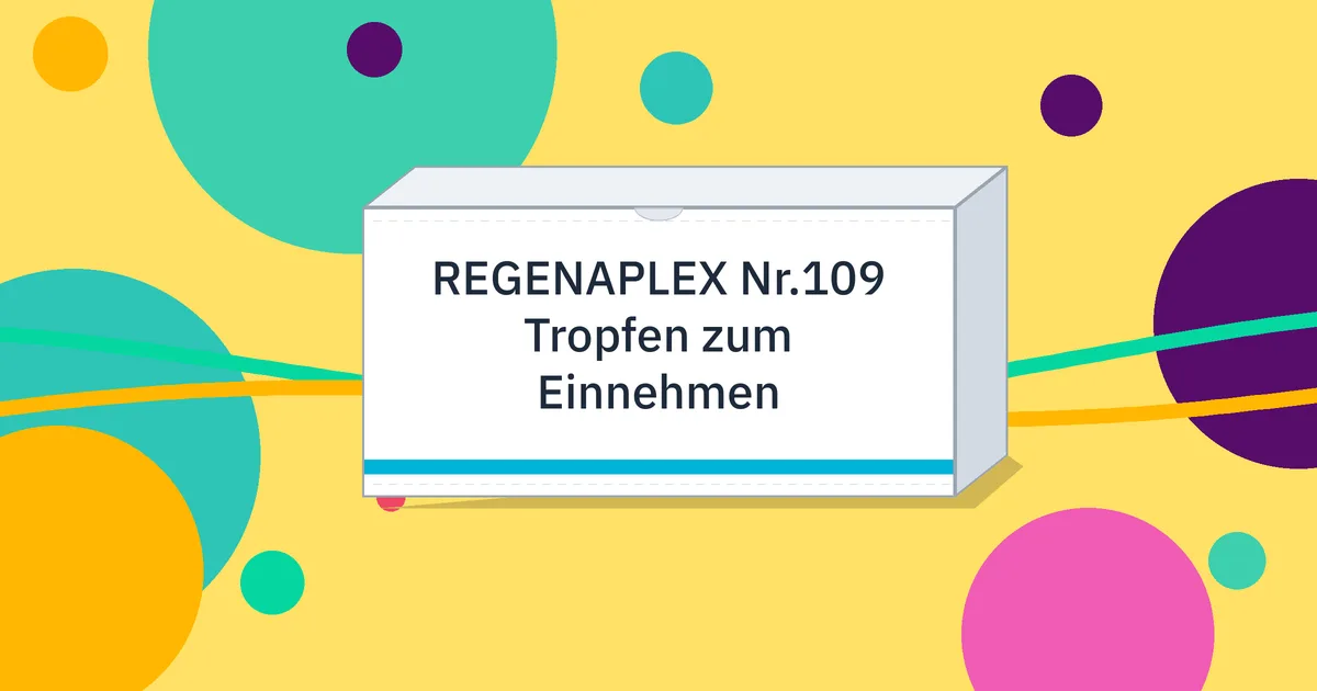 Symbolbild: Packung mit der Aufschrift REGENAPLEX Nr.109 Tropfen zum Einnehmen (PZN 02643630) – Verfügbarkeit und Bezug in Apotheken in Frankfurt am Main