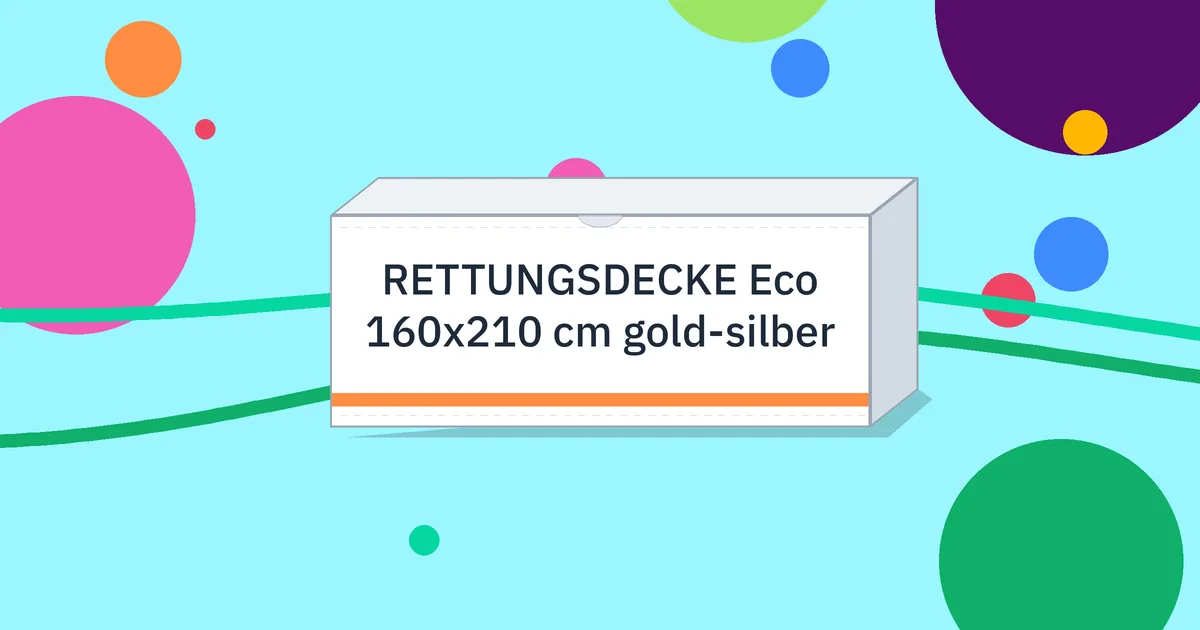 Symbolbild: Packung mit der Aufschrift RETTUNGSDECKE Eco 160x210 cm gold-silber (PZN 00750296) – Verfügbarkeit und Bezug in Apotheken in Frankfurt am Main