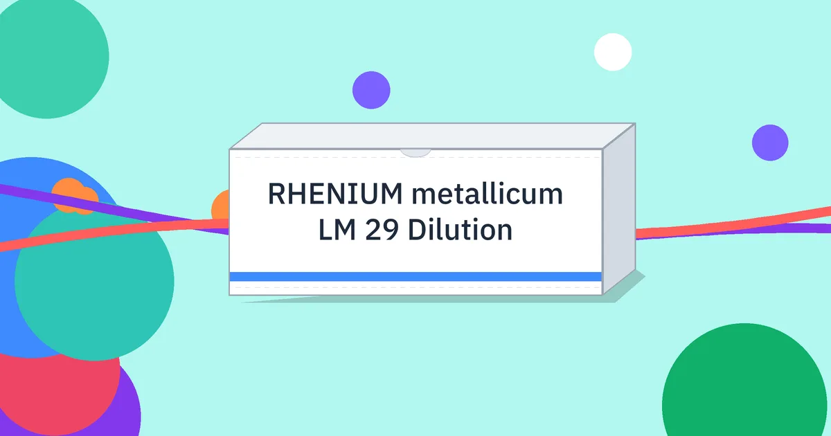 Symbolbild: Packung mit der Aufschrift RHENIUM metallicum LM 29 Dilution (PZN 13049203) – Verfügbarkeit und Bezug in Apotheken in Frankfurt am Main