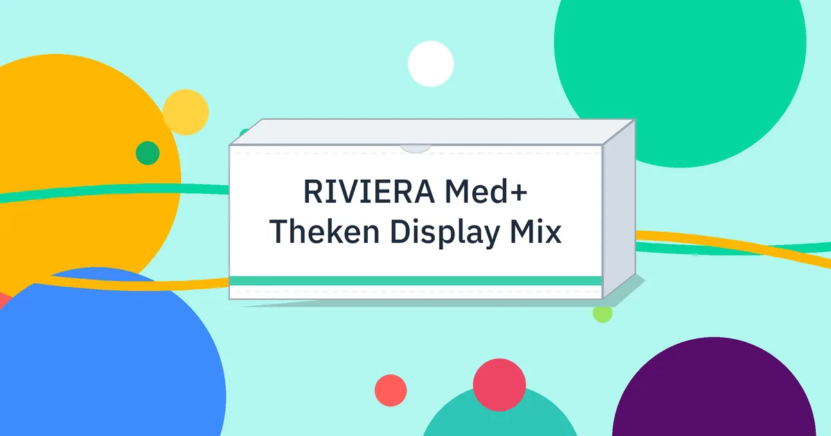 Symbolbild: Packung mit der Aufschrift RIVIERA Med+ Theken Display Mix (PZN 20898457) – Verfügbarkeit und Bezug in Apotheken in Frankfurt am Main