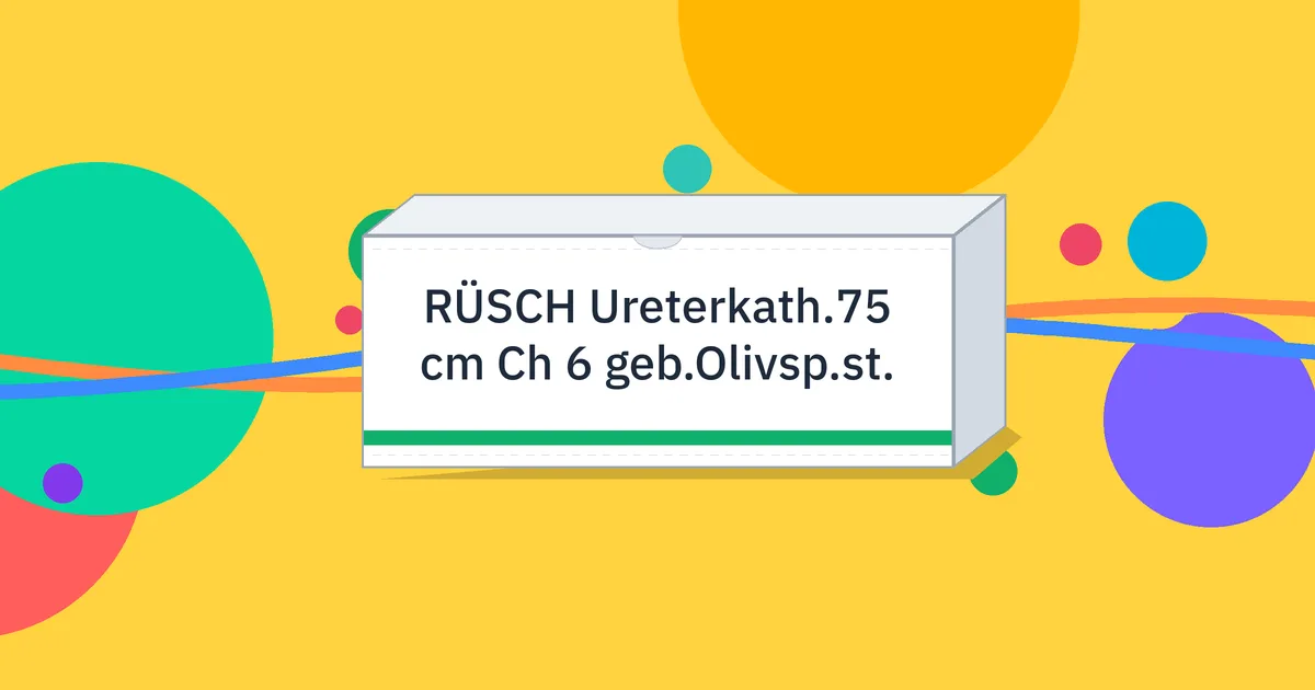 Symbolbild: Packung mit der Aufschrift RÜSCH Ureterkath.75 cm Ch 6 geb.Olivsp.st. (PZN 04249067) – Verfügbarkeit und Bezug in Apotheken in Frankfurt am Main