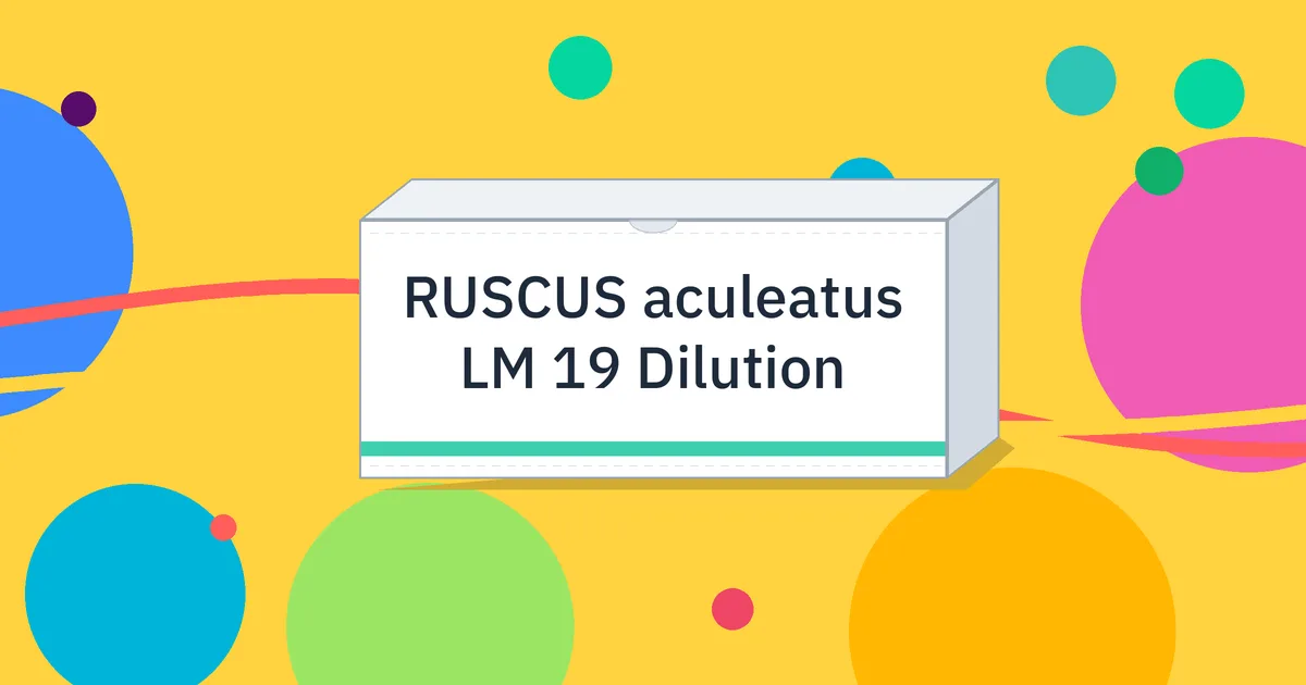 Symbolbild: Packung mit der Aufschrift RUSCUS aculeatus LM 19 Dilution (PZN 13173328) – Verfügbarkeit und Bezug in Apotheken in Frankfurt am Main
