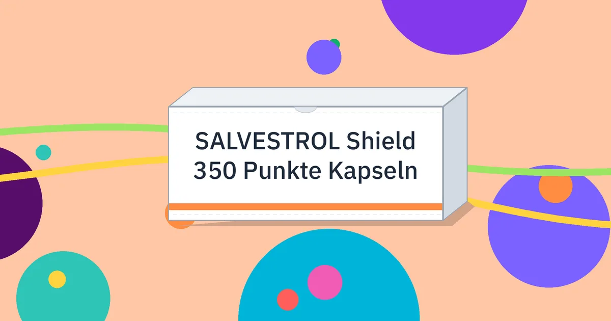 Symbolbild: Packung mit der Aufschrift SALVESTROL Shield 350 Punkte Kapseln (PZN 17965747) – Verfügbarkeit und Bezug in Apotheken in Frankfurt am Main