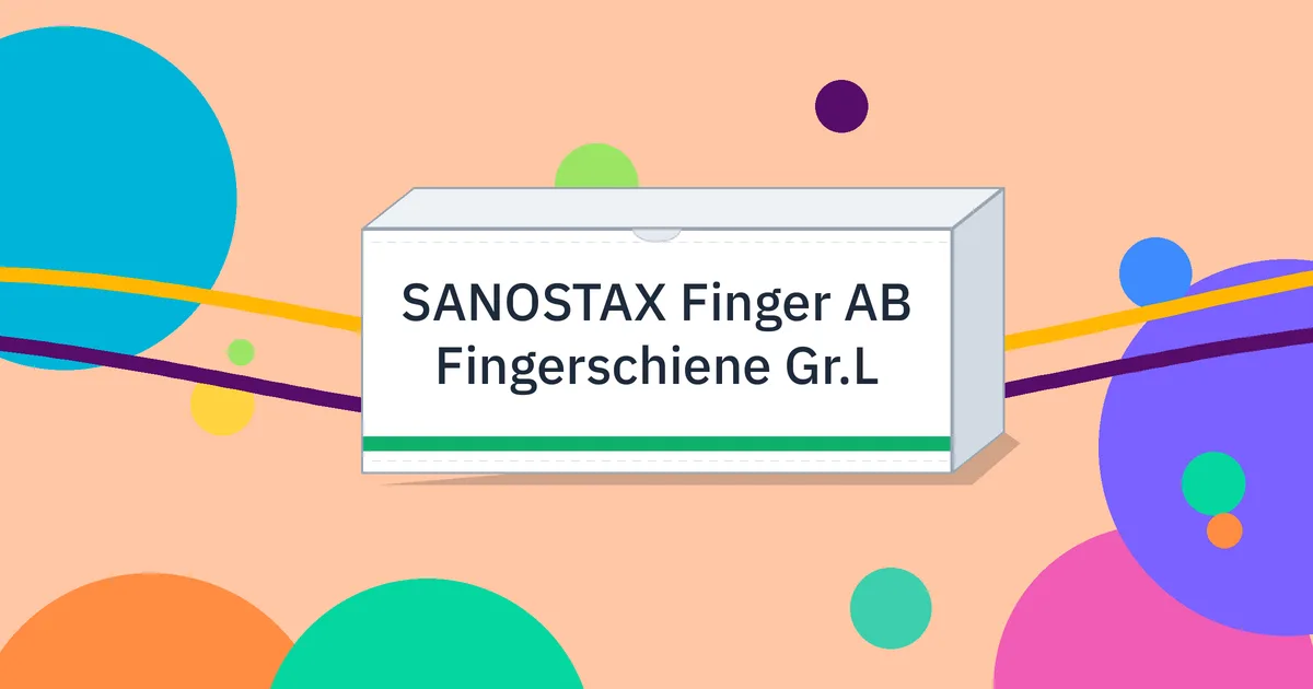 Symbolbild: Packung mit der Aufschrift SANOSTAX Finger AB Fingerschiene Gr.L (PZN 10197050) – Verfügbarkeit und Bezug in Apotheken in Frankfurt am Main