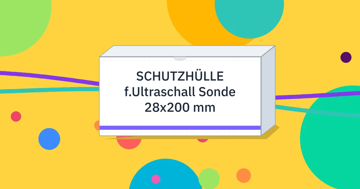 Symbolbild: Packung mit der Aufschrift SCHUTZHÜLLE f.Ultraschall Sonde 28x200 mm (PZN 15740240) – Verfügbarkeit und Bezug in Apotheken in Frankfurt am Main