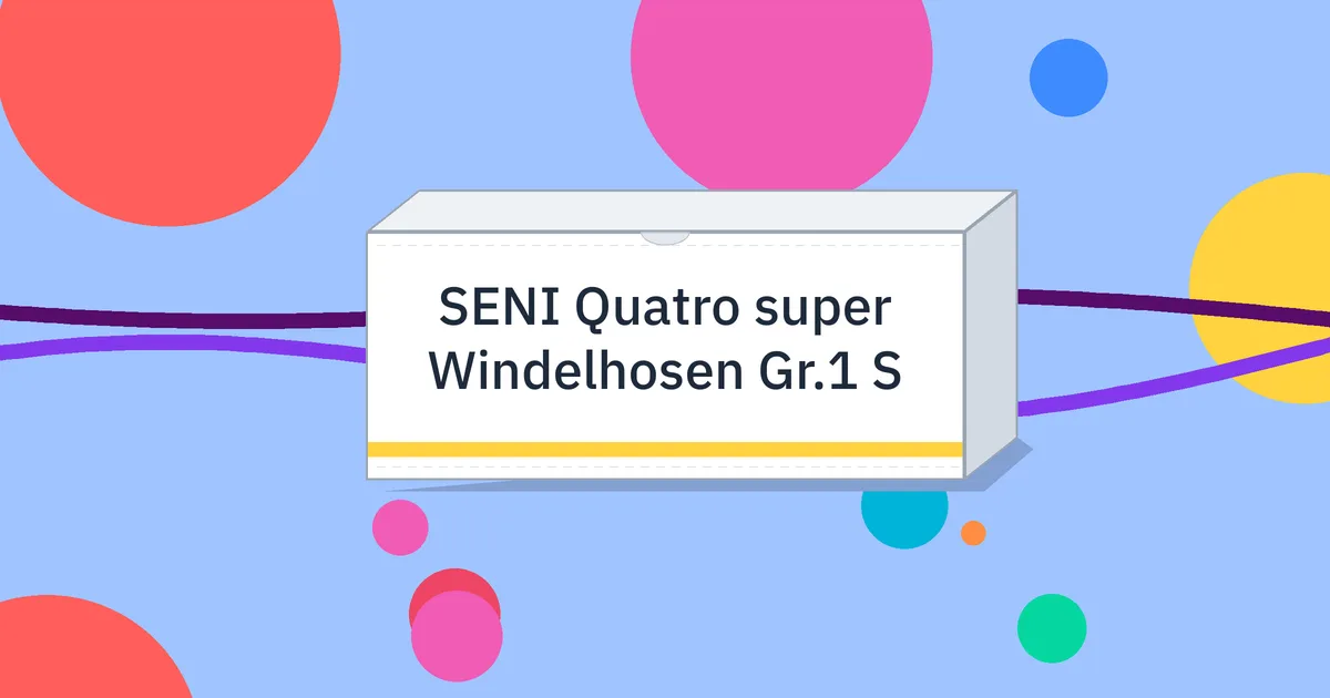 Symbolbild: Packung mit der Aufschrift SENI Quatro super Windelhosen Gr.1 S (PZN 11888075) – Verfügbarkeit und Bezug in Apotheken in Frankfurt am Main