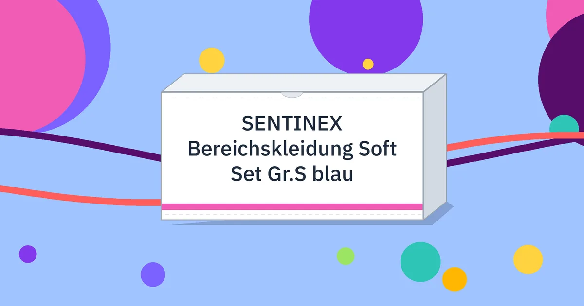 Symbolbild: Packung mit der Aufschrift SENTINEX Bereichskleidung Soft Set Gr.S blau (PZN 09737564) – Verfügbarkeit und Bezug in Apotheken in Frankfurt am Main