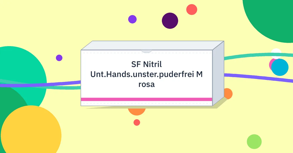 Symbolbild: Packung mit der Aufschrift SF Nitril Unt.Hands.unster.puderfrei M rosa (PZN 16163721) – Verfügbarkeit und Bezug in Apotheken in Frankfurt am Main