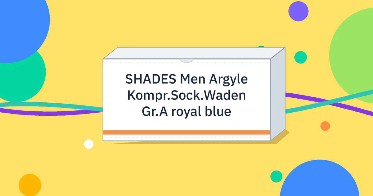Symbolbild: Packung mit der Aufschrift SHADES Men Argyle Kompr.Sock.Waden Gr.A royal blue (PZN 15589547) – Verfügbarkeit und Bezug in Apotheken in Frankfurt am Main
