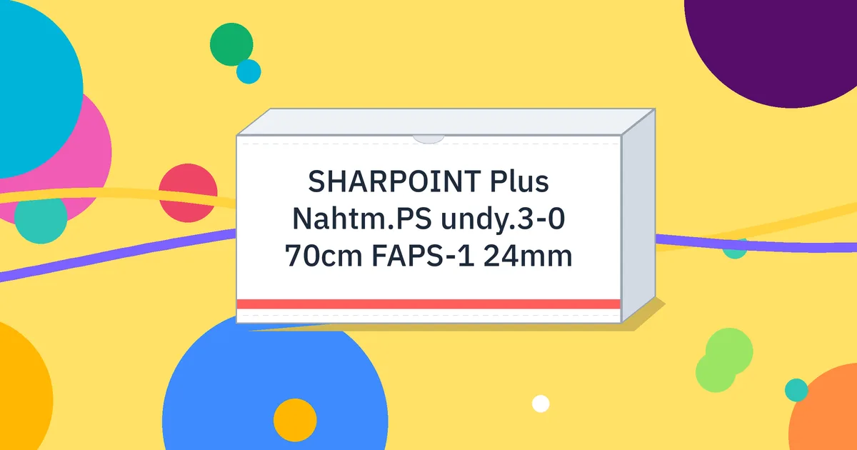 Symbolbild: Packung mit der Aufschrift SHARPOINT Plus Nahtm.PS undy.3-0 70cm FAPS-1 24mm (PZN 17996222) – Verfügbarkeit und Bezug in Apotheken in Frankfurt am Main