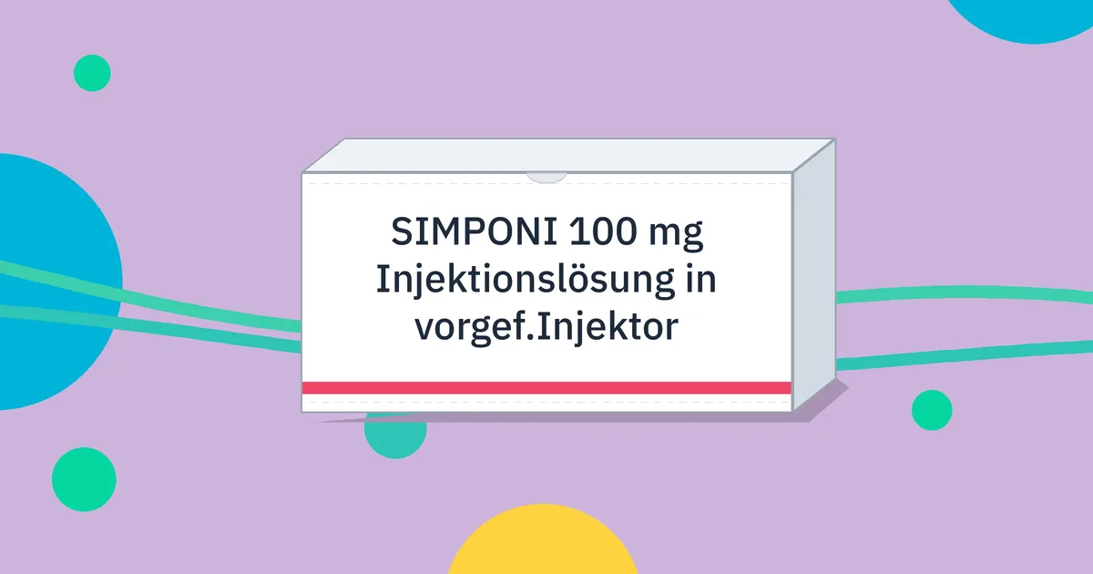Symbolbild: Packung mit der Aufschrift SIMPONI 100 mg Injektionslösung in vorgef.Injektor (PZN 13928809) – Verfügbarkeit und Bezug in Apotheken in Frankfurt am Main