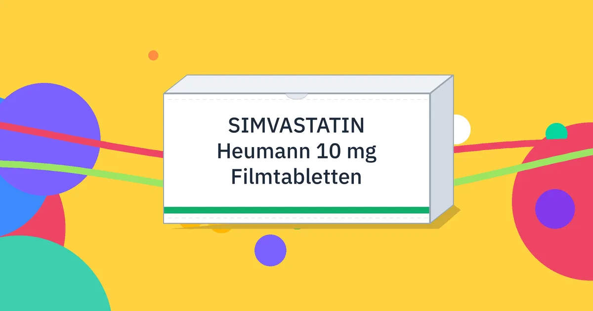 Symbolbild: Packung mit der Aufschrift SIMVASTATIN Heumann 10 mg Filmtabletten (PZN 16039317) – Verfügbarkeit und Bezug in Apotheken in Frankfurt am Main