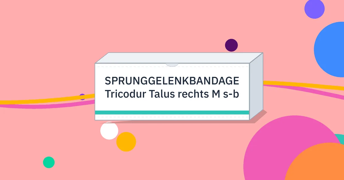 Symbolbild: Packung mit der Aufschrift SPRUNGGELENKBANDAGE Tricodur Talus rechts M s-b (PZN 09890426) – Verfügbarkeit und Bezug in Apotheken in Frankfurt am Main