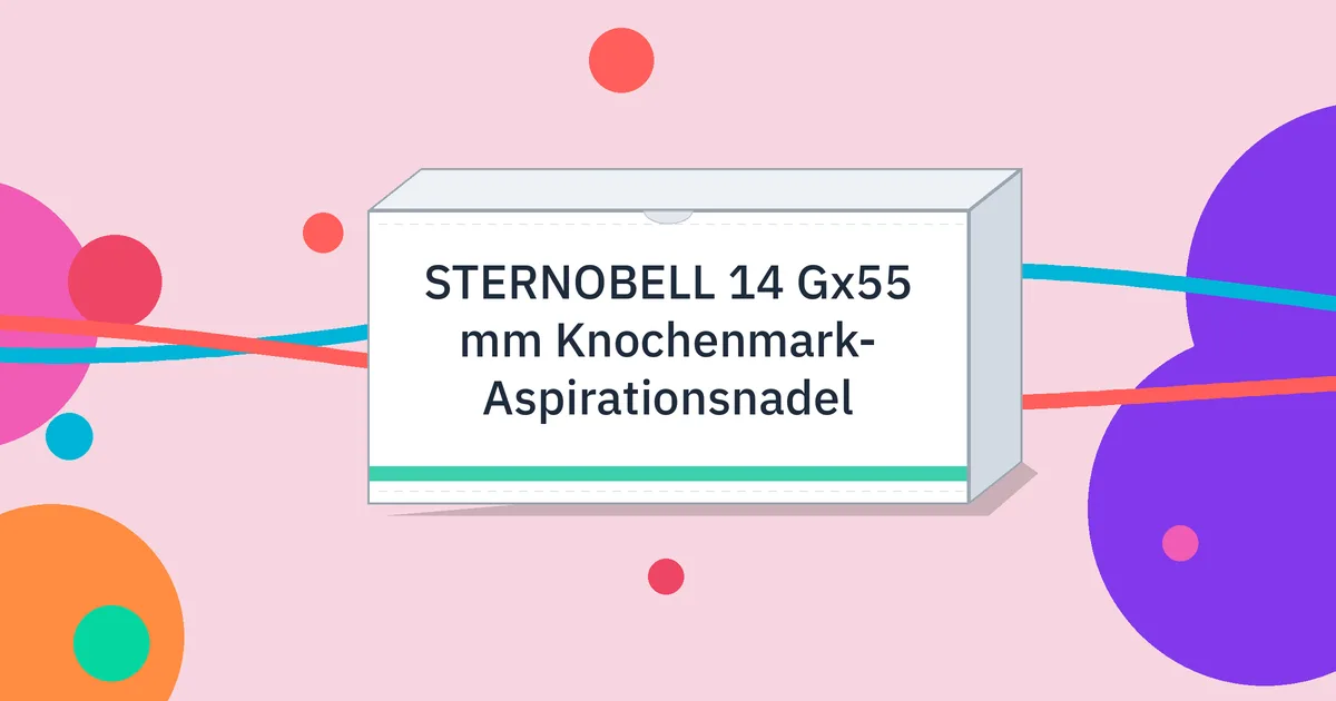 Symbolbild: Packung mit der Aufschrift STERNOBELL 14 Gx55 mm Knochenmark-Aspirationsnadel (PZN 19529737) – Verfügbarkeit und Bezug in Apotheken in Frankfurt am Main