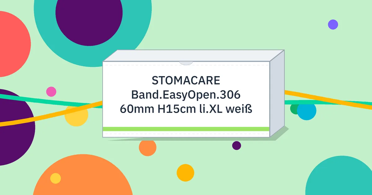 Symbolbild: Packung mit der Aufschrift STOMACARE Band.EasyOpen.306 60mm H15cm li.XL weiß (PZN 07665406) – Verfügbarkeit und Bezug in Apotheken in Frankfurt am Main