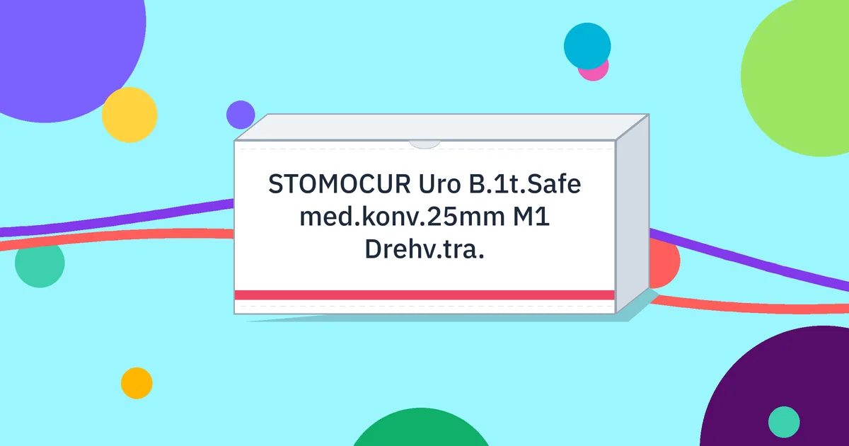 Symbolbild: Packung mit der Aufschrift STOMOCUR Uro B.1t.Safe med.konv.25mm M1 Drehv.tra. (PZN 17757204) – Verfügbarkeit und Bezug in Apotheken in Frankfurt am Main