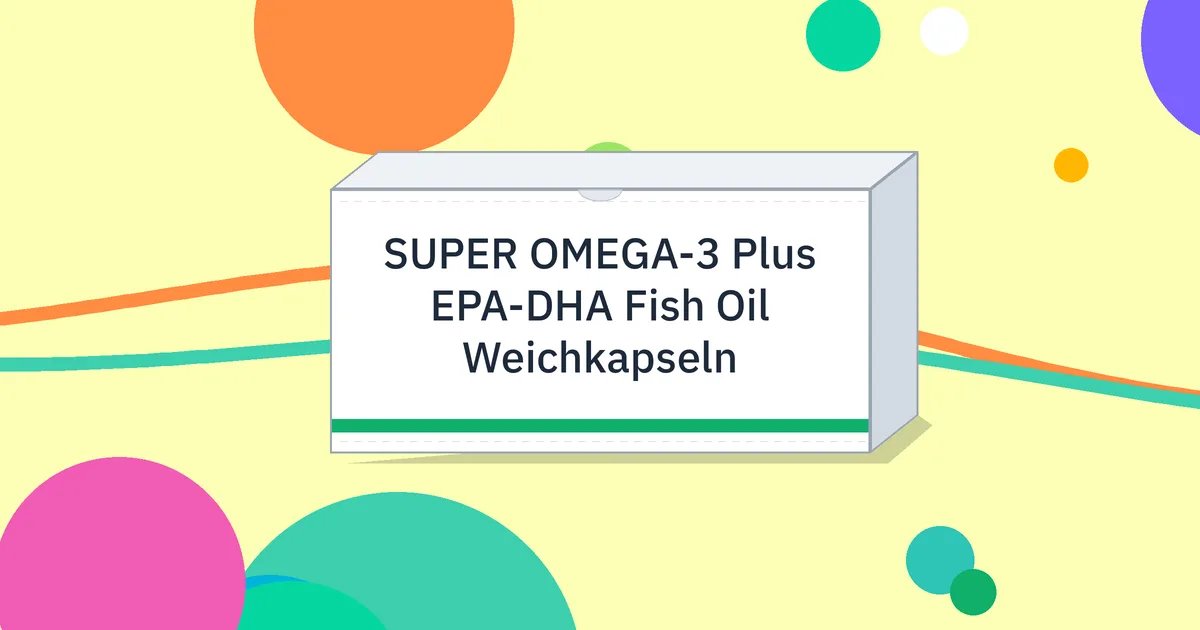 Symbolbild: Packung mit der Aufschrift SUPER OMEGA-3 Plus EPA-DHA Fish Oil Weichkapseln (PZN 19740490) – Verfügbarkeit und Bezug in Apotheken in Frankfurt am Main