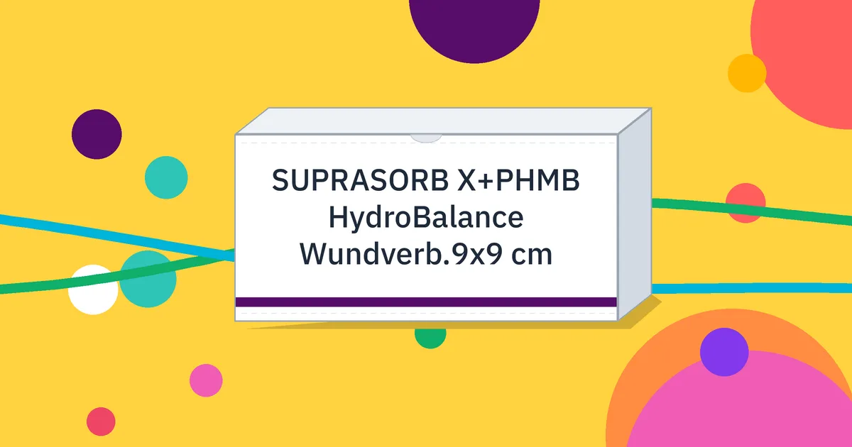 Symbolbild: Packung mit der Aufschrift SUPRASORB X+PHMB HydroBalance Wundverb.9x9 cm (PZN 13345864) – Verfügbarkeit und Bezug in Apotheken in Frankfurt am Main