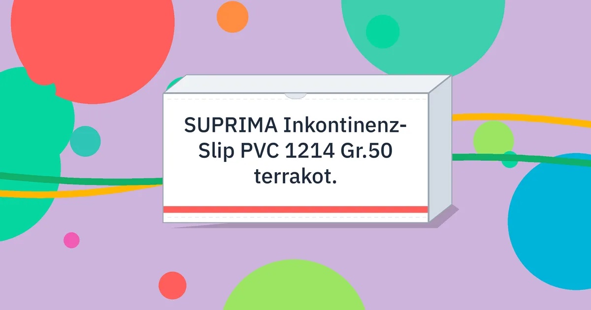 Symbolbild: Packung mit der Aufschrift SUPRIMA Inkontinenz-Slip PVC 1214 Gr.50 terrakot. (PZN 01461335) – Verfügbarkeit und Bezug in Apotheken in Frankfurt am Main