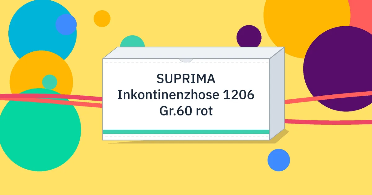 Symbolbild: Packung mit der Aufschrift SUPRIMA Inkontinenzhose 1206 Gr.60 rot (PZN 01513411) – Verfügbarkeit und Bezug in Apotheken in Frankfurt am Main